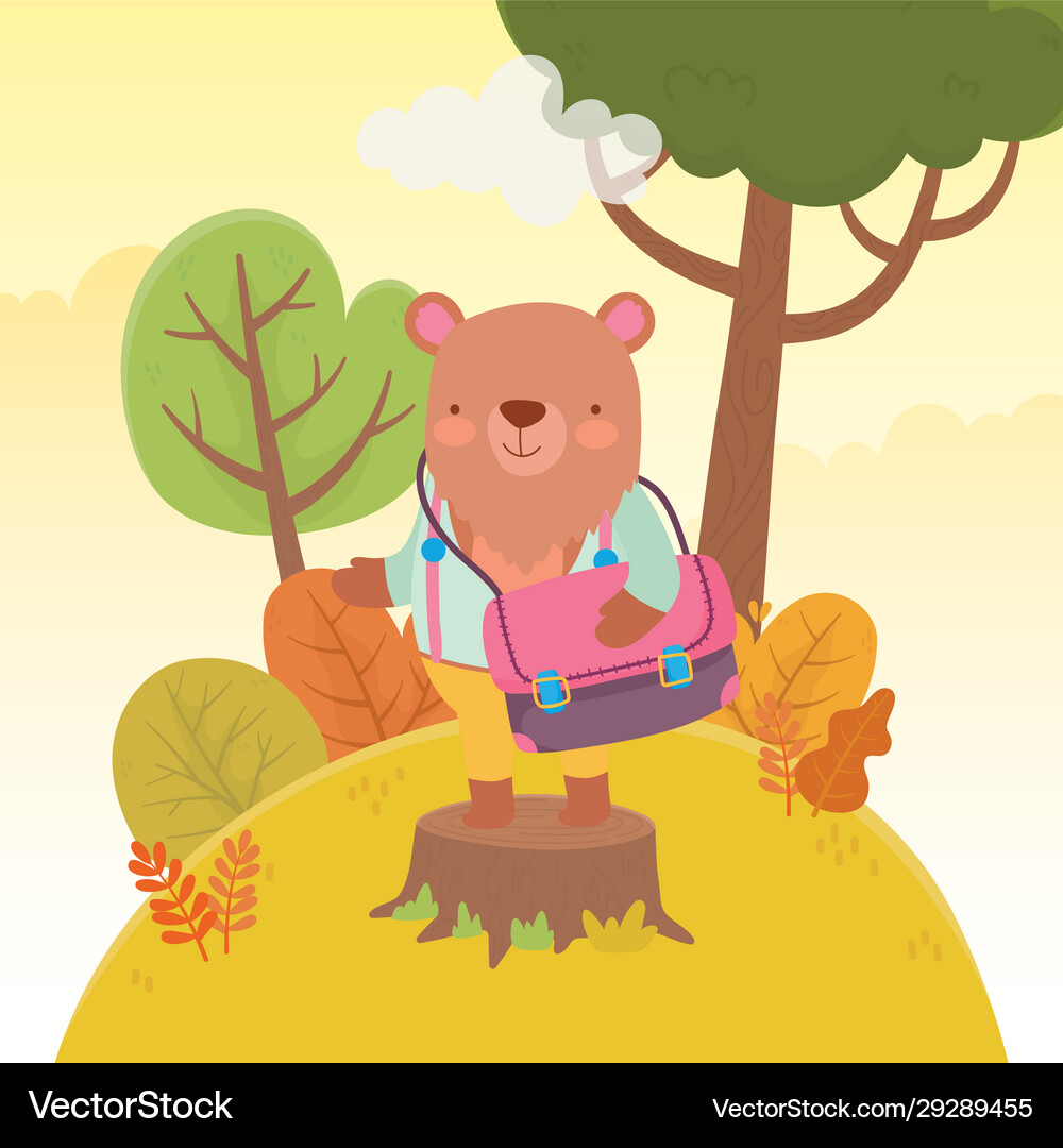 Back to school education bear with bag tree Vector Image