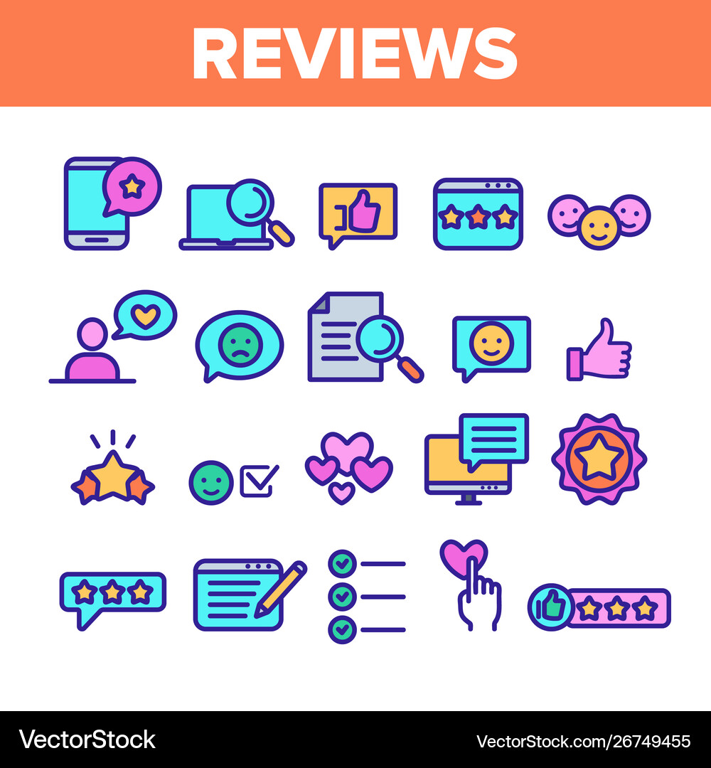 Color reviews thin line icons set Royalty Free Vector Image