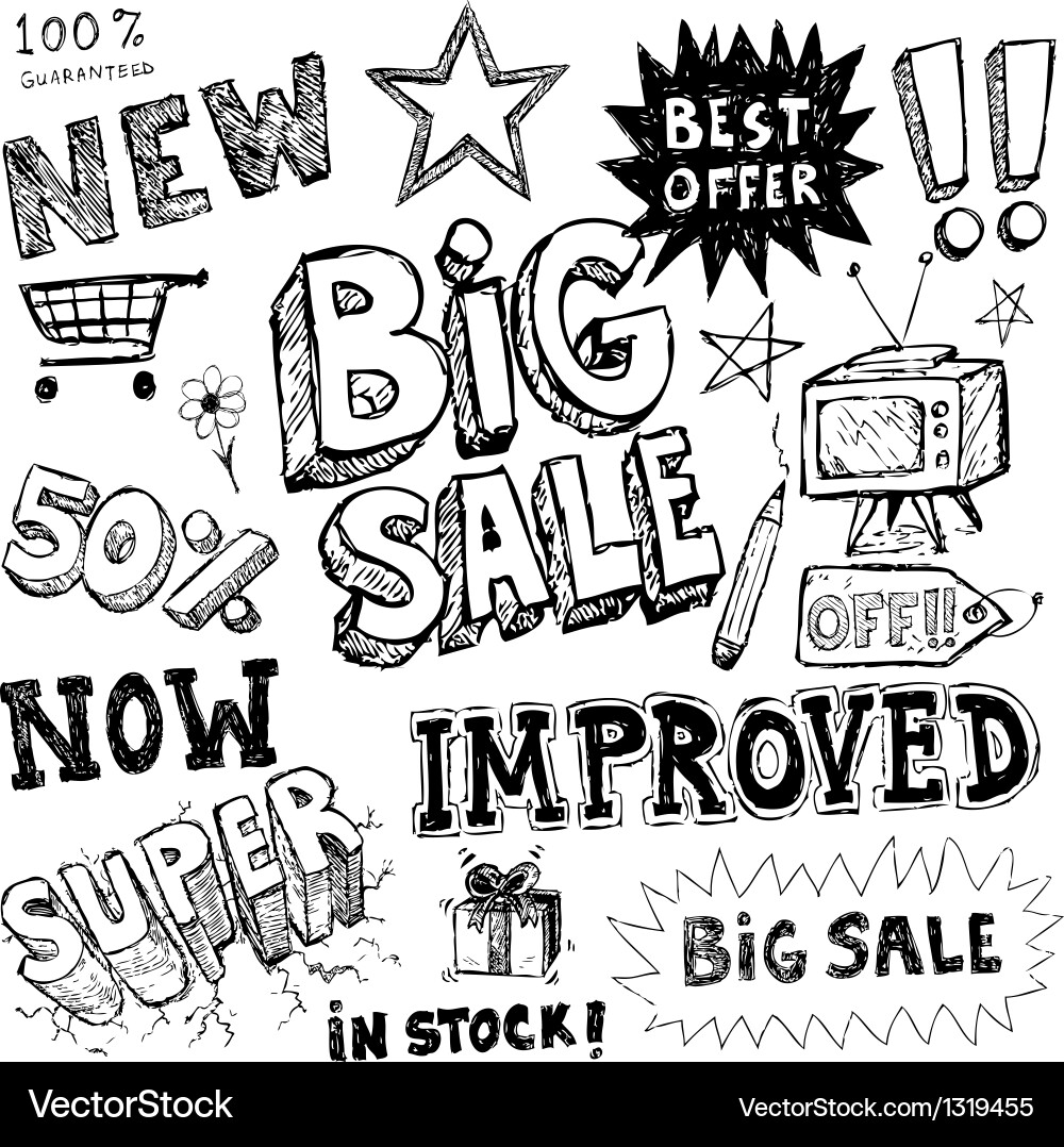 Hand-drawn sale doodles Royalty Free Vector Image