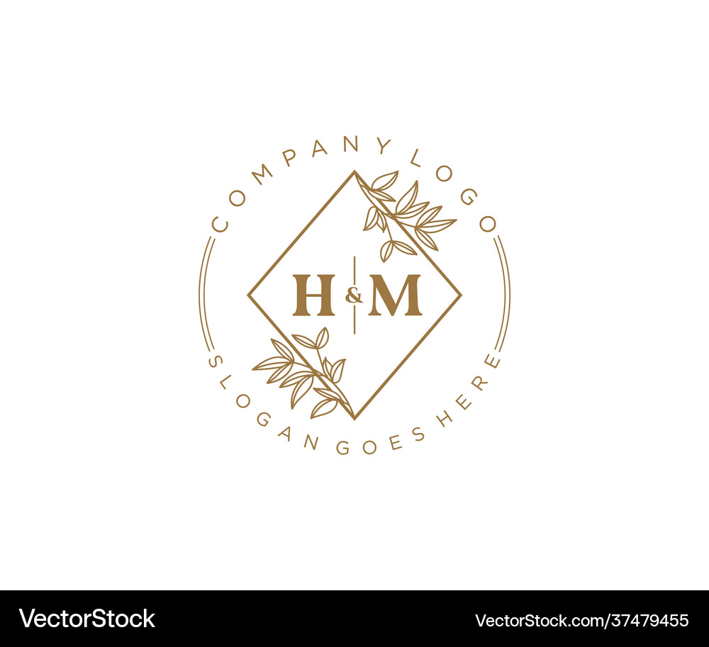 Initial hm letters beautiful floral feminine Vector Image
