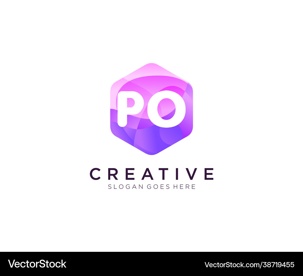 Po initial logo with colorful hexagon modern Vector Image