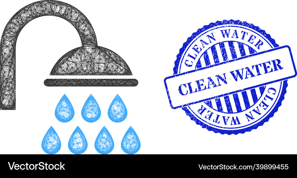Scratched clean water stamp seal and network Vector Image