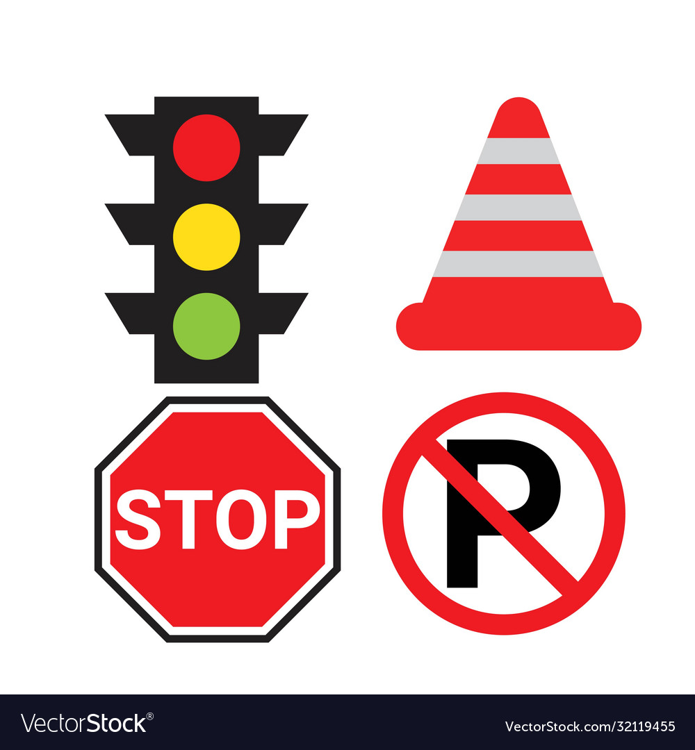 Simple flat traffic element set Royalty Free Vector Image