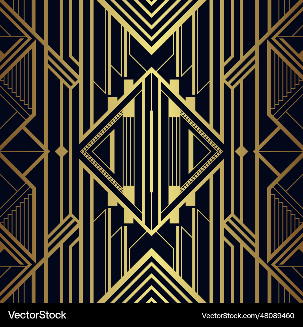Abstract art deco seamless blue and golden pattern