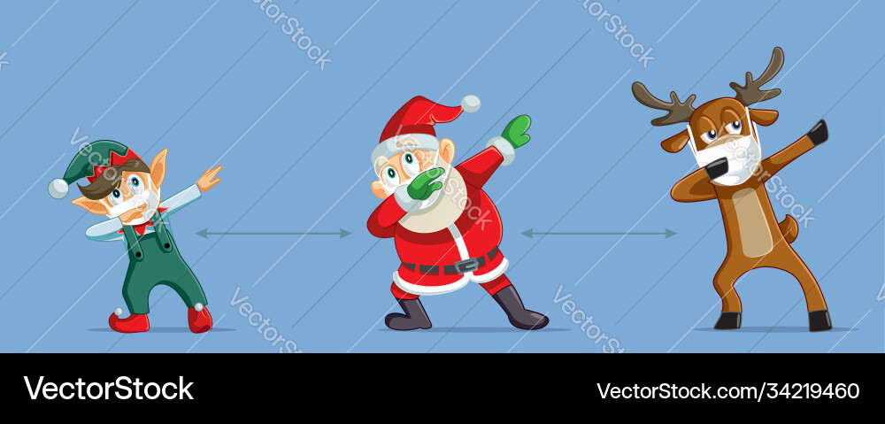 Christmas characters social distancing during Vector Image
