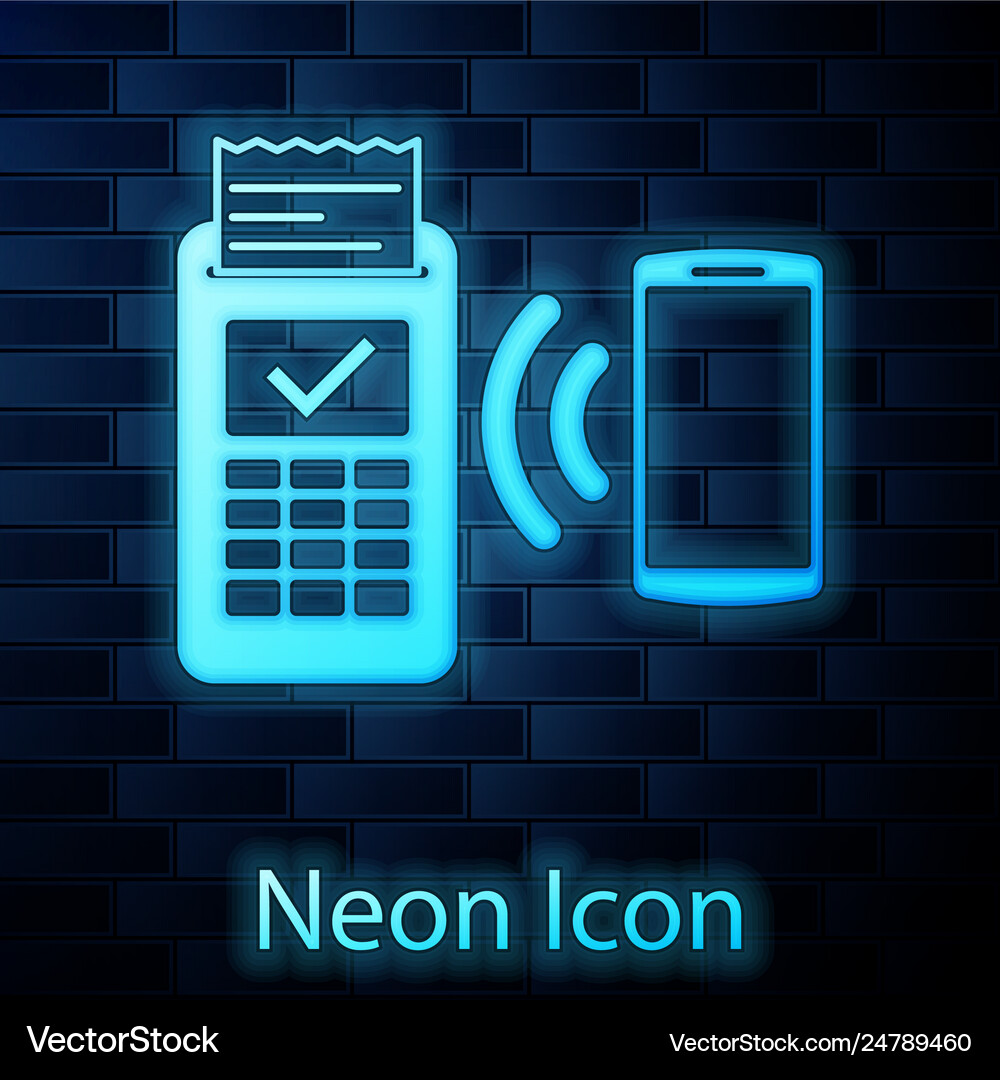 Glowing neon pos terminal with printed receipt Vector Image