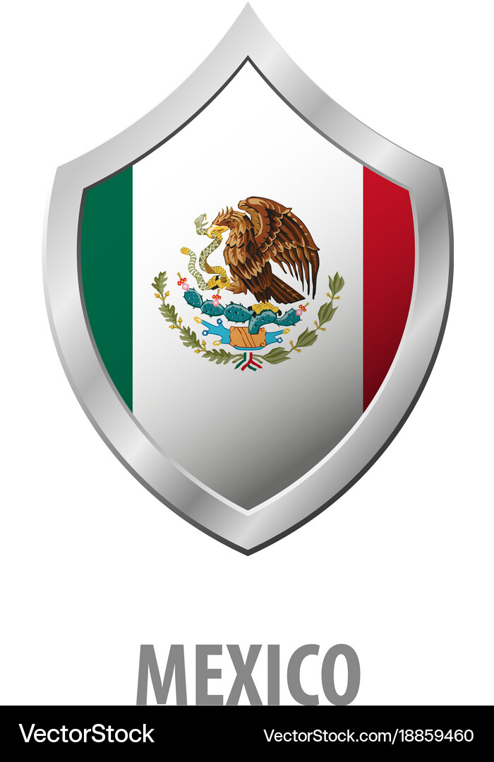 Mexico flag on metal shiny shield Royalty Free Vector Image