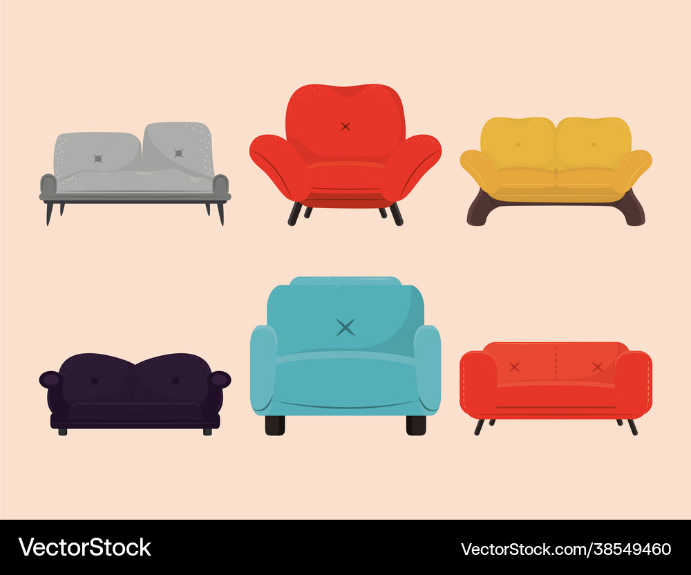 Set sofa furniture Royalty Free Vector Image - VectorStock