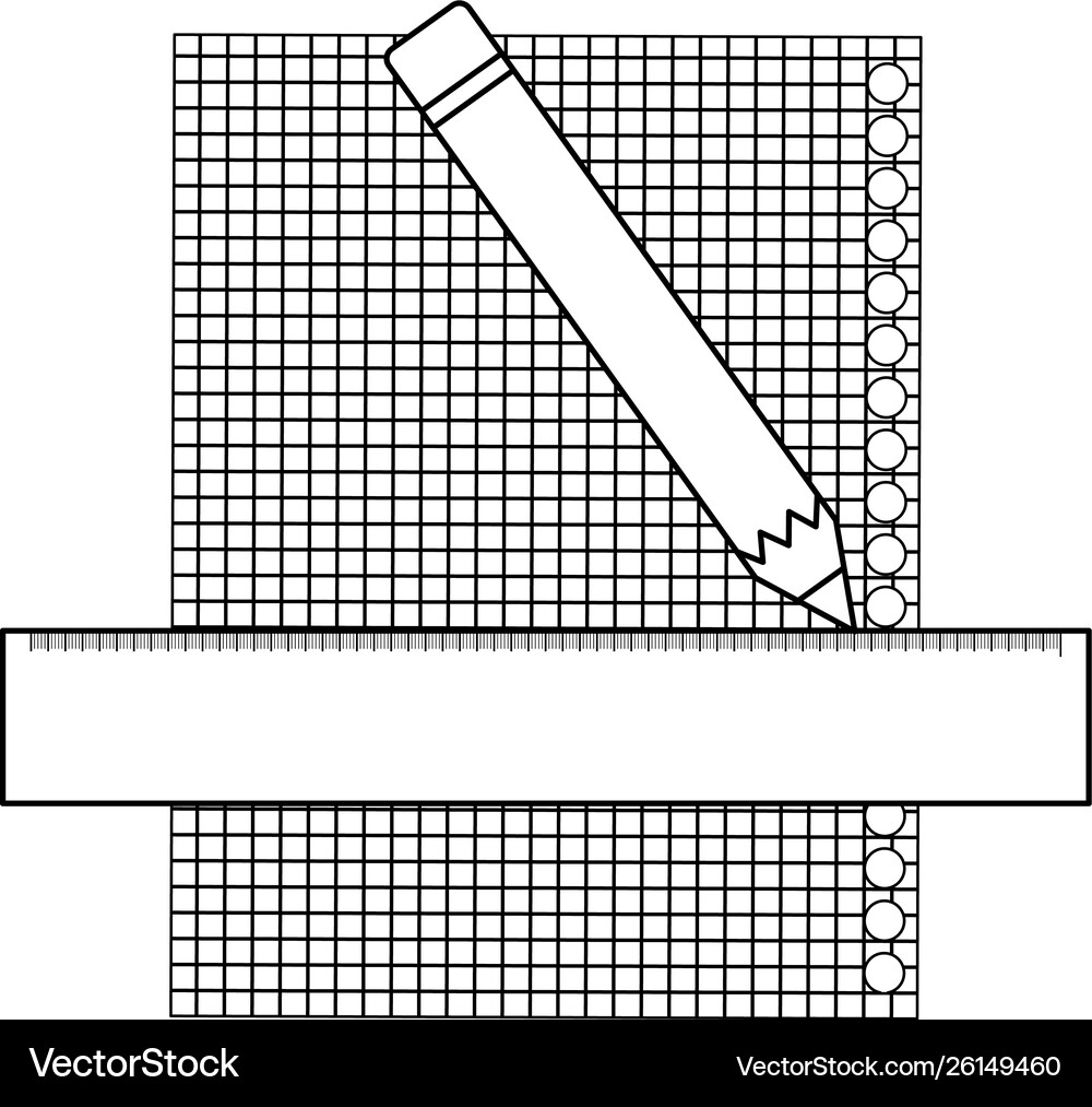 Sheet notebook paper with pencil and rule Vector Image