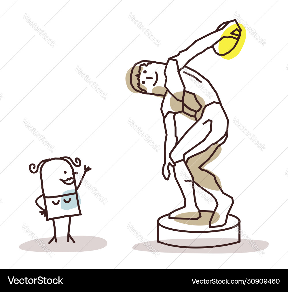 Woman watching discus thrower Royalty Free Vector Image