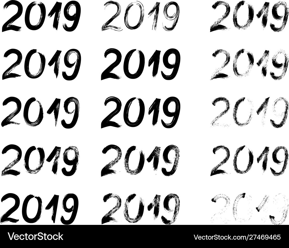 2019 hand drawn numbers with brush set 15 Vector Image