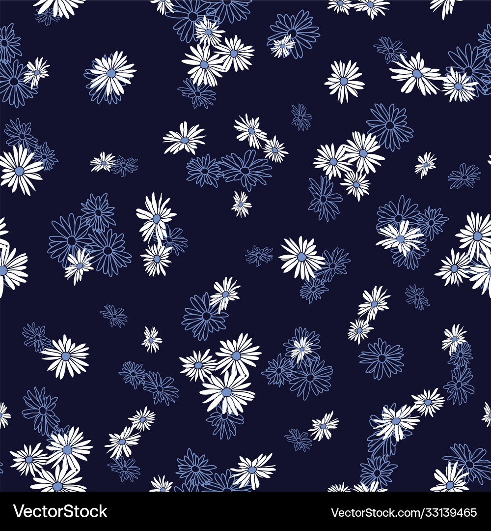 Abstract flowers hand drawn blue outline doodle Vector Image