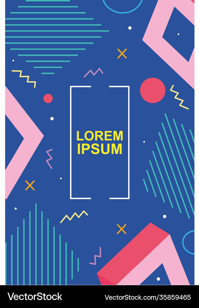 Colorful blue memphis design with lines Royalty Free Vector