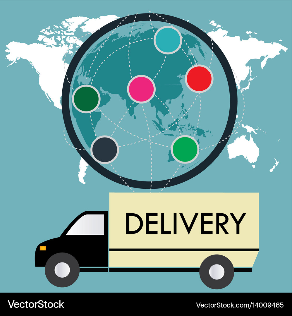 Delivery truck on a background map world Vector Image