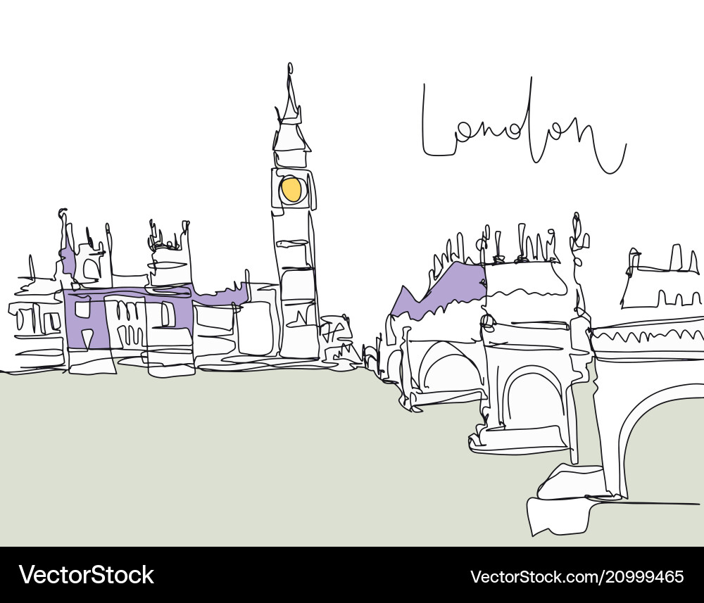 Digital drawing london bridge on river Royalty Free Vector