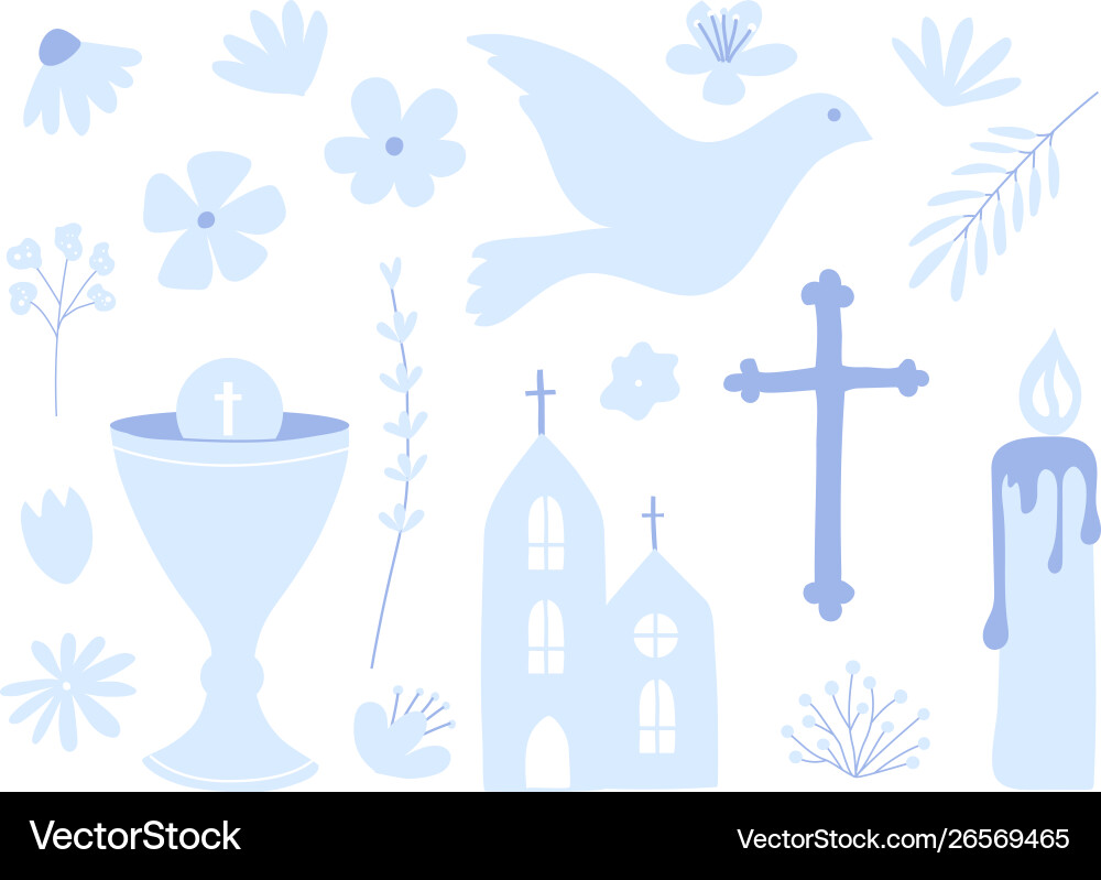 First holy communion set icon christianity Vector Image