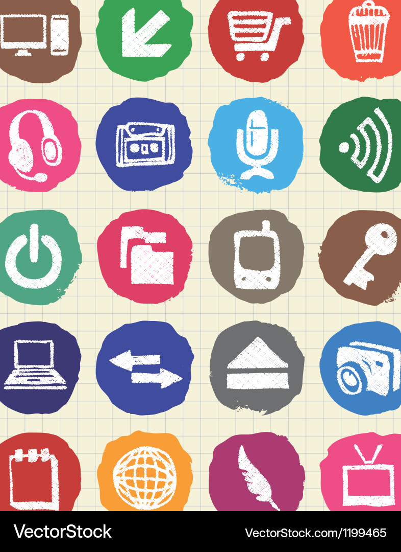 Internet and media icons set drawn chalk Vector Image