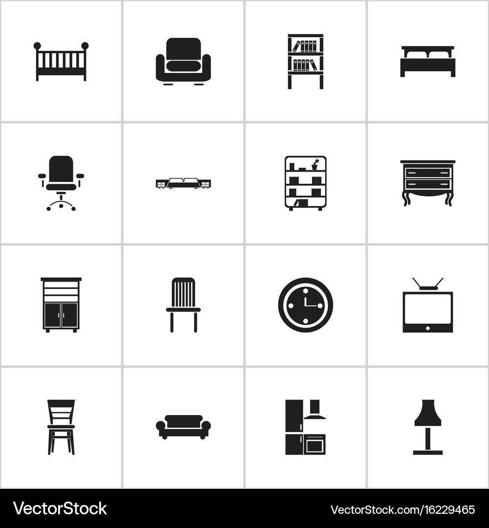 Set of 16 editable interior icons includes Vector Image