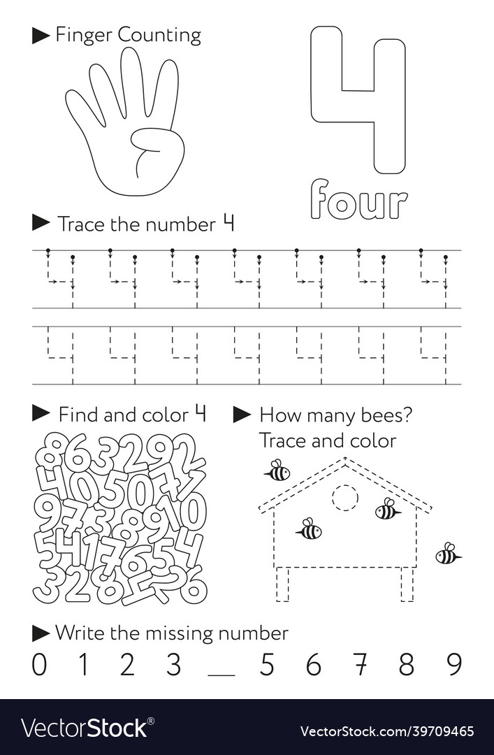 Number 4 Worksheets Preschool Kindergarten Counting Worksheets
