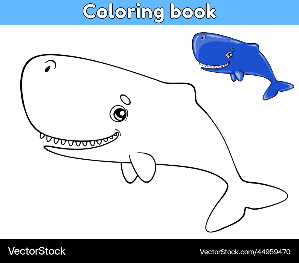 Coloring book page cartoon whale Royalty Free Vector Image
