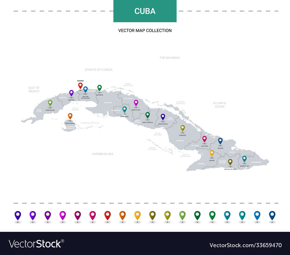 Cuba map with location pointer marks infographic Vector Image