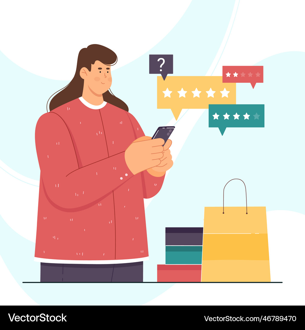 Customers feedback young person holding mobile Vector Image