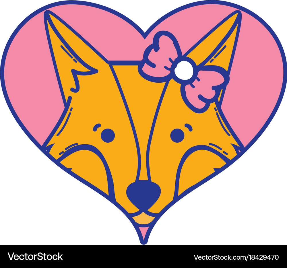 Cute fox female animal inside heart Royalty Free Vector