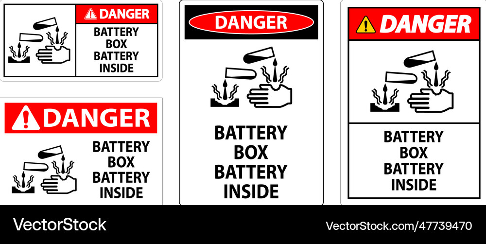 Danger battery box battery inside sign with symbol