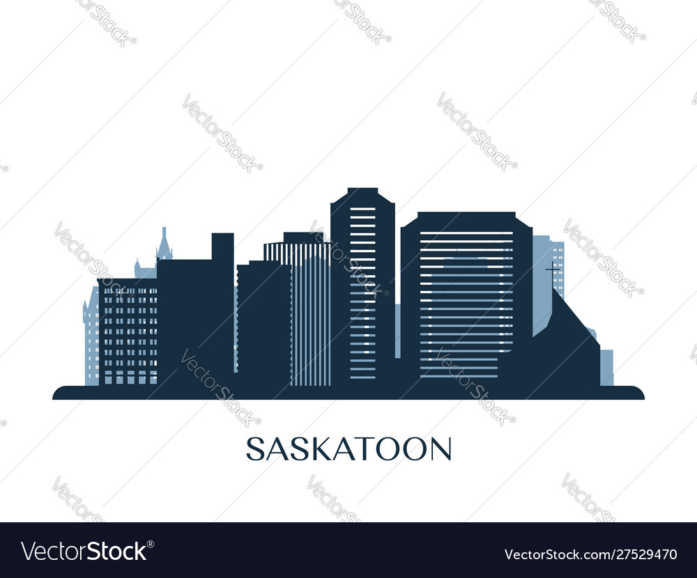 Saskatoon Skyline Monochrome Silhouette Royalty Free Vector