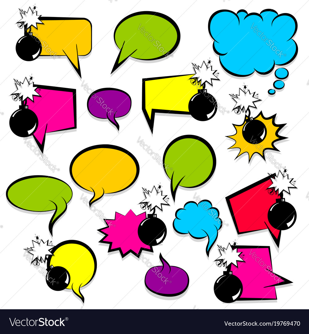 Set colored empty comic book bubble Royalty Free Vector