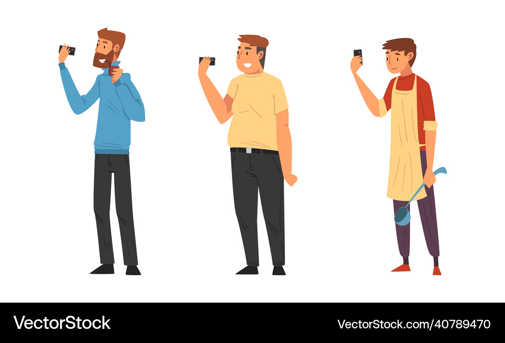 Young man holding smartphone having video call Vector Image