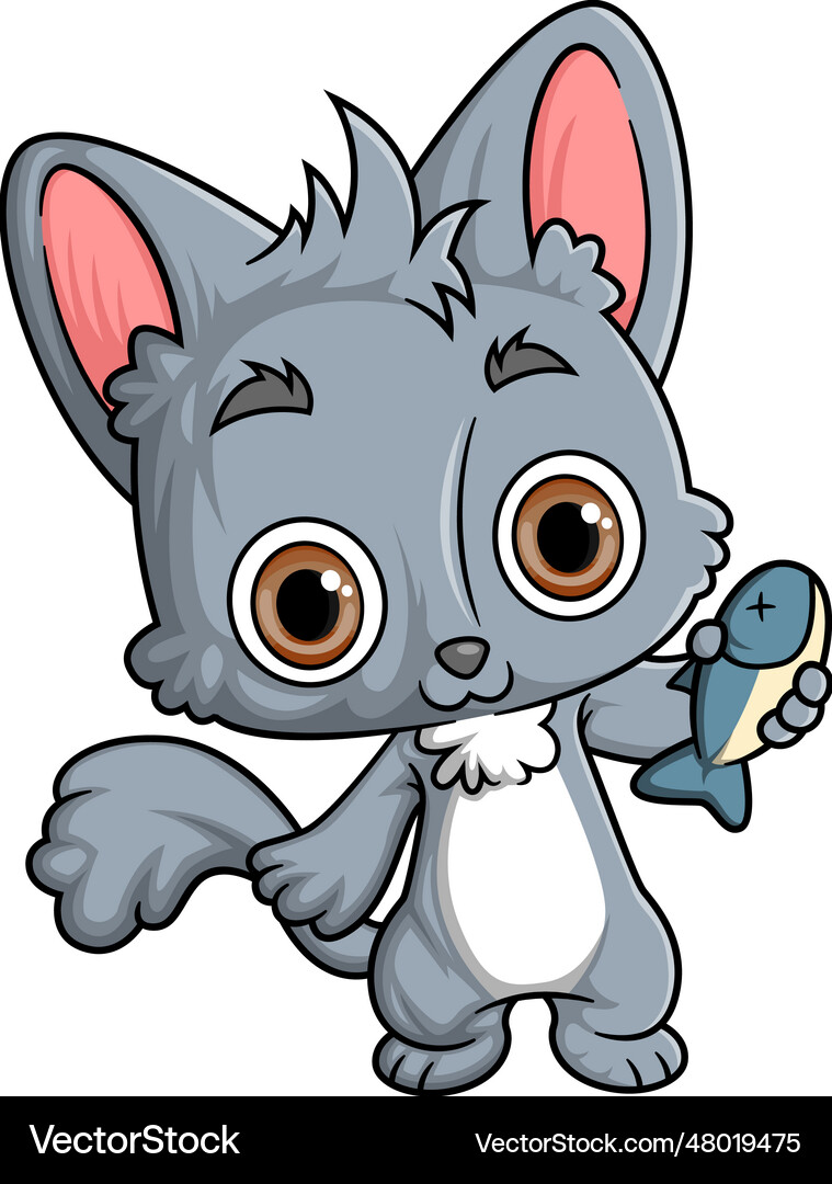 Cartoon funny cat holding fresh fish Royalty Free Vector