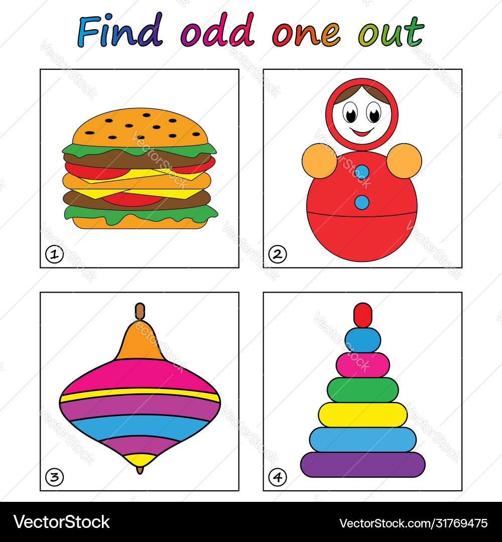 Find odd one out - game for kids worksheet visual Vector Image