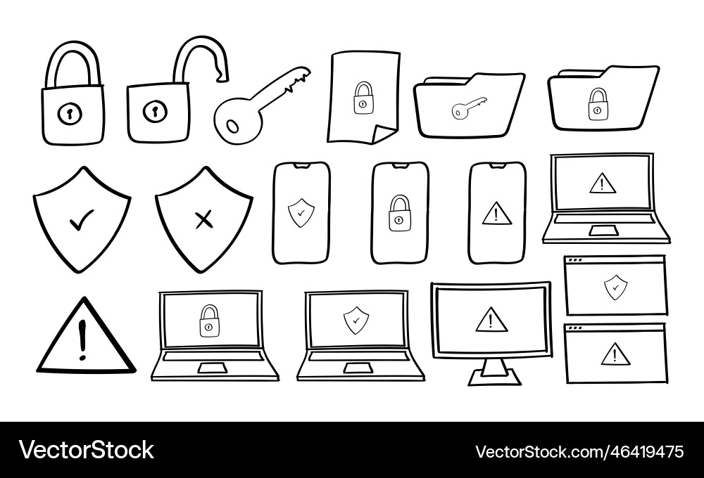 Hand drawn security and protection icons Vector Image