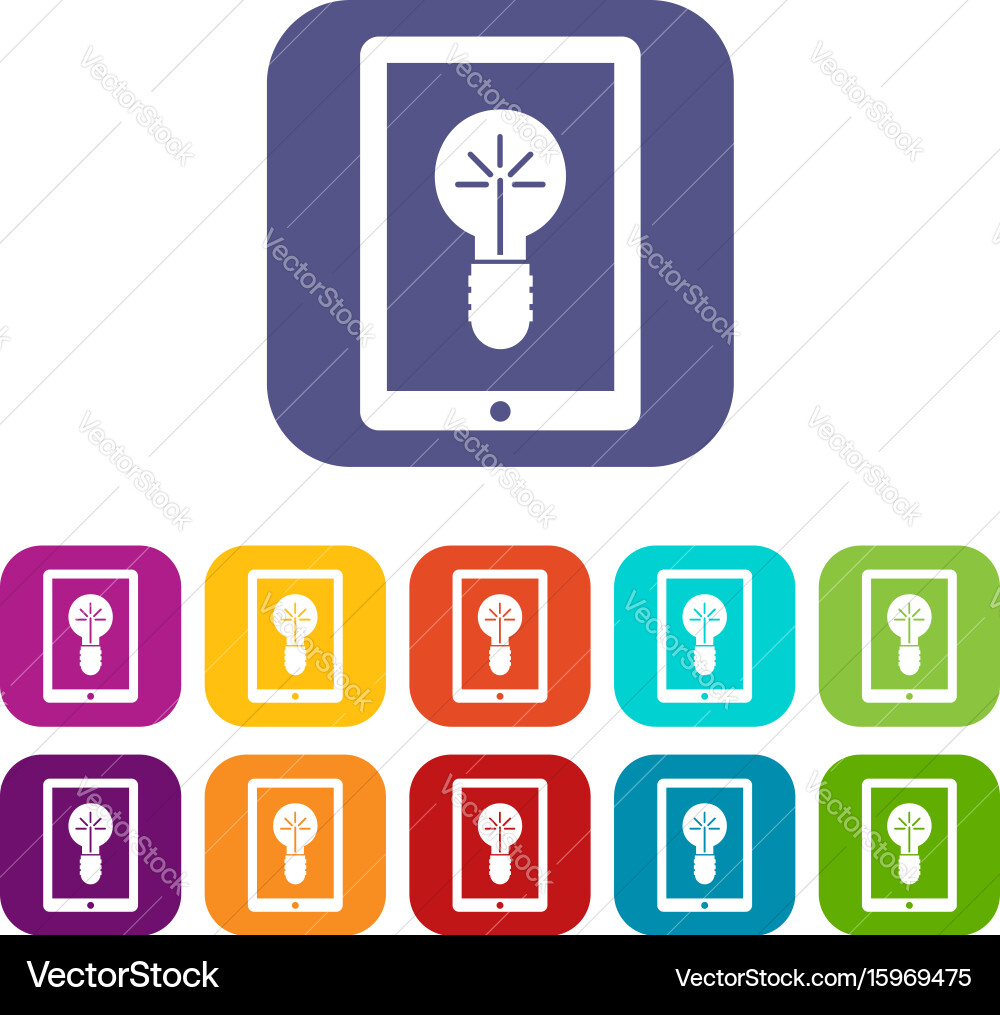 Idea lamp on gadget screen icons set Royalty Free Vector