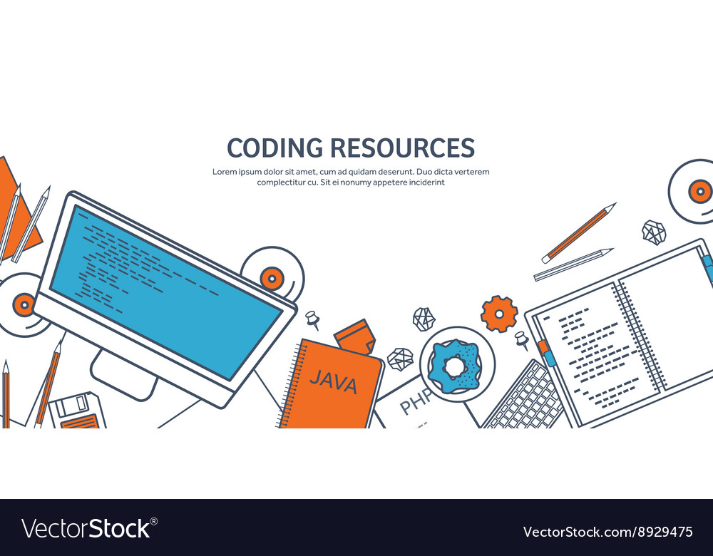 Lined Programmingcoding Outline Flat Computing Vector Image 8023