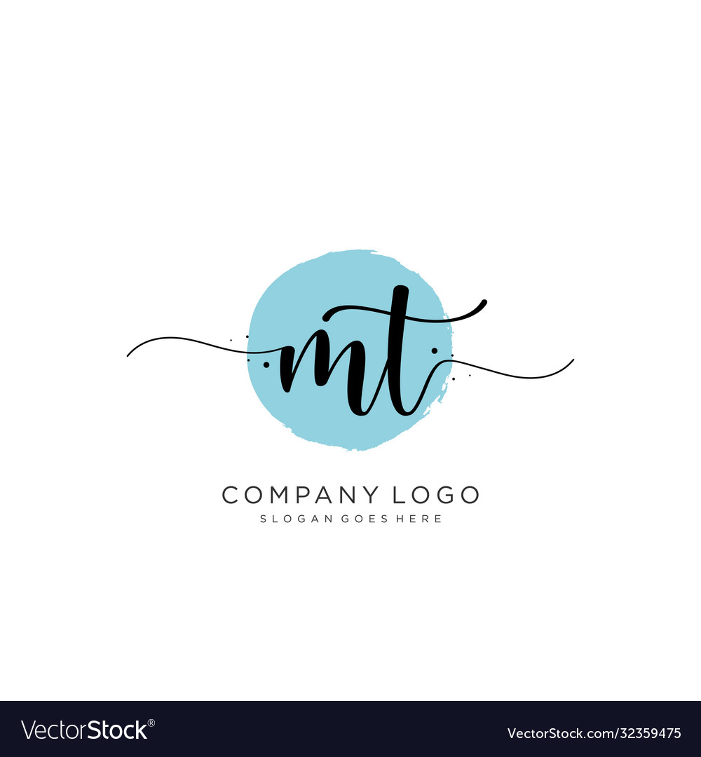 Mt initial handwriting logo design Royalty Free Vector Image