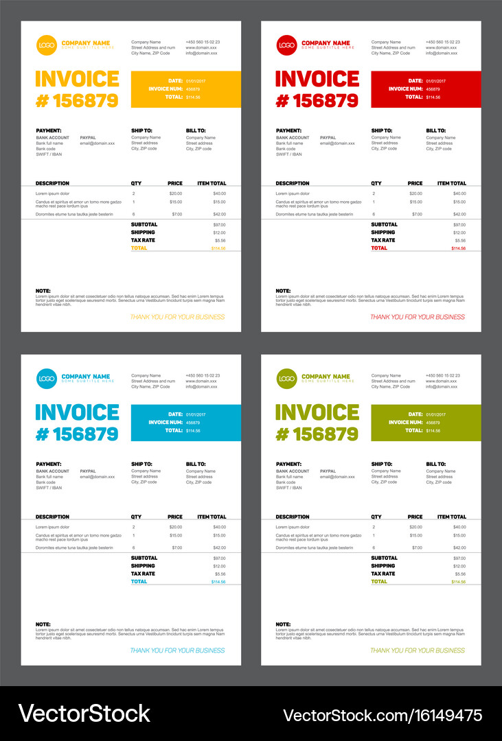 Set of four invoice templates Royalty Free Vector Image