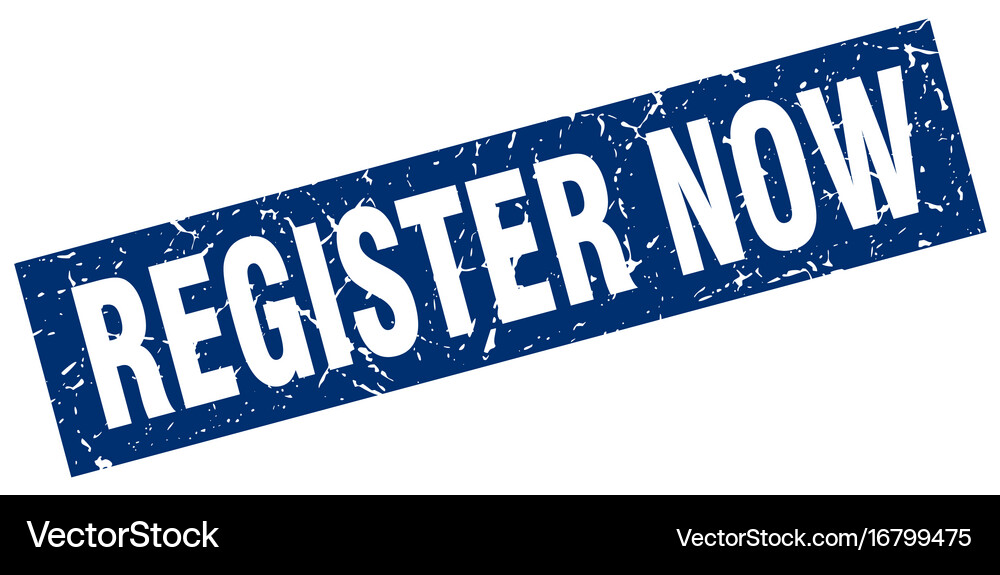 Square grunge blue register now stamp Royalty Free Vector