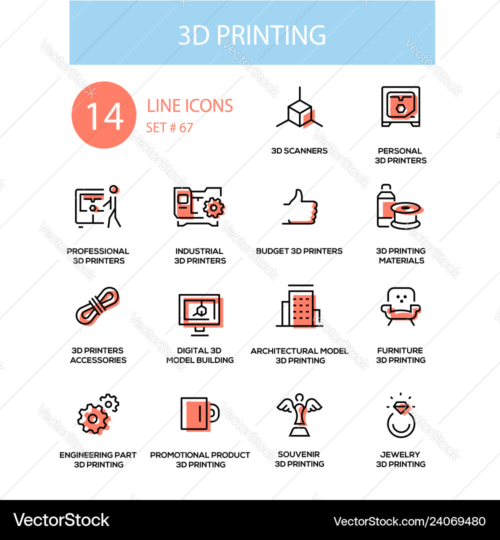 3d printing - line design style icons set Vector Image