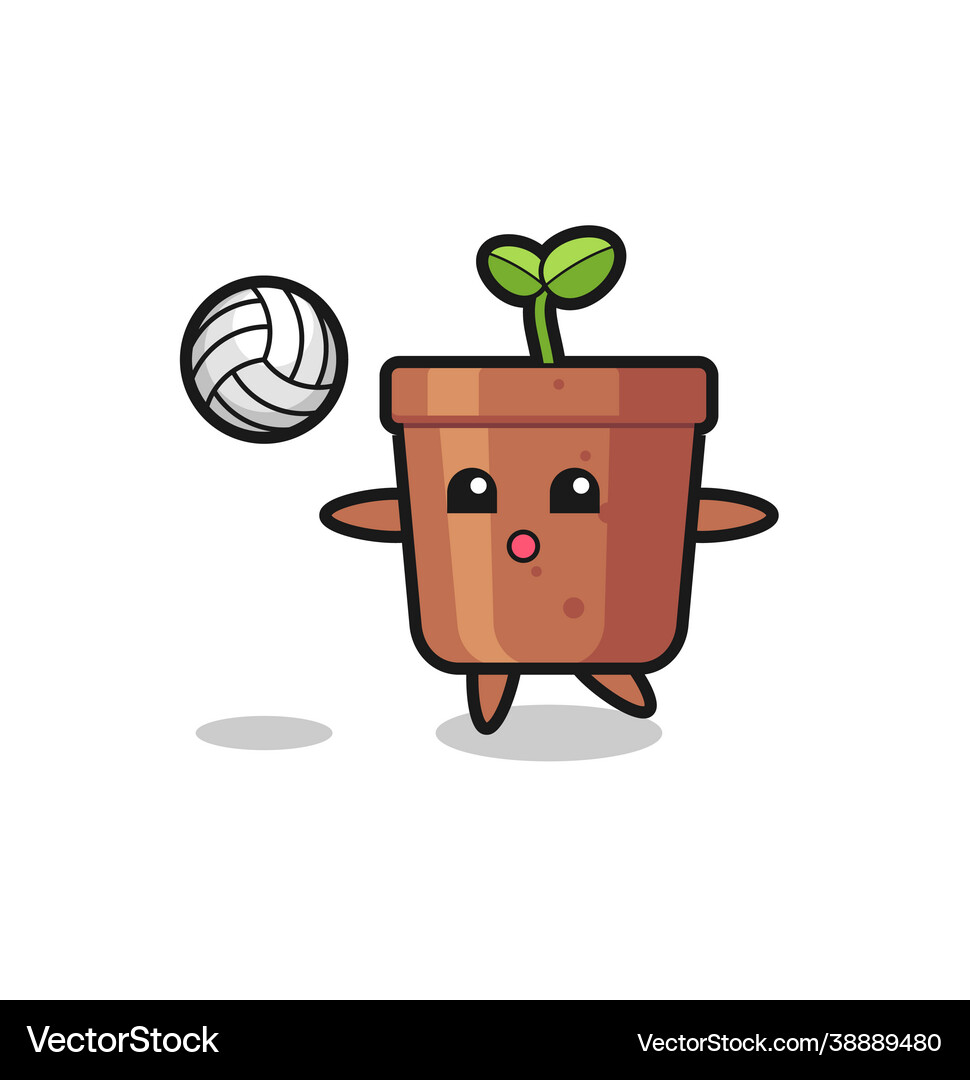 Character cartoon plant pot is playing Royalty Free Vector