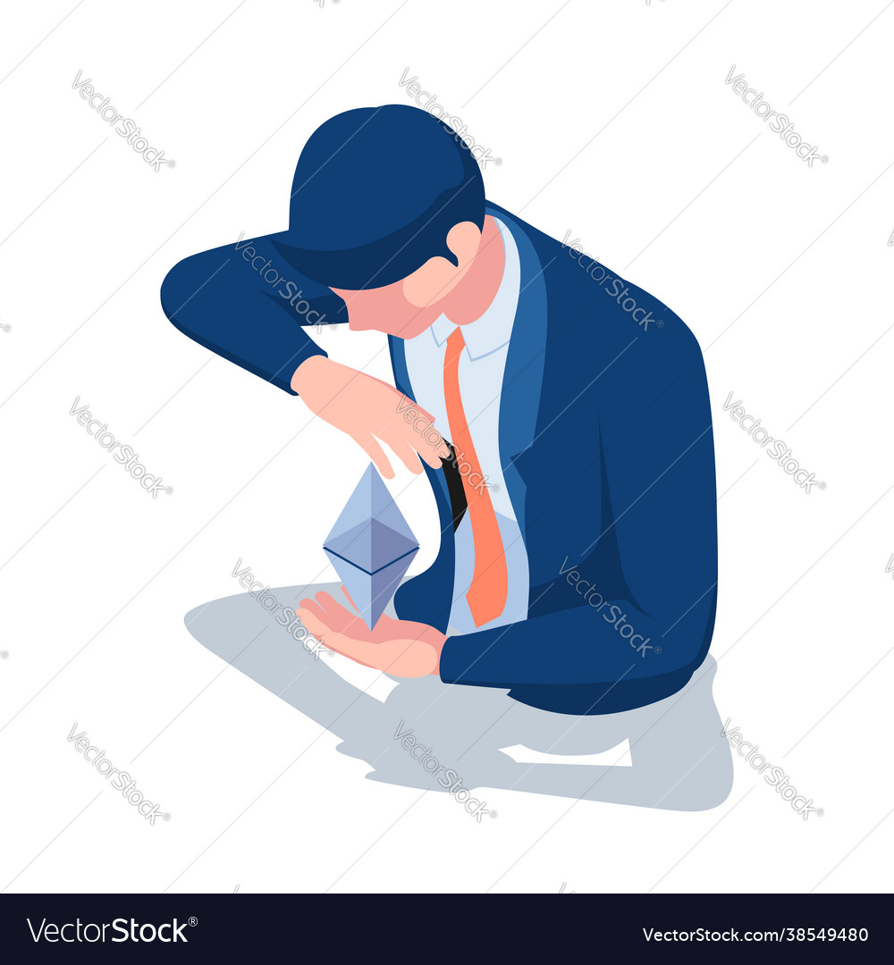 Isometric businessman holding ethereum symbol Vector Image Isometric businessman holding ethereum symbol Vector Image