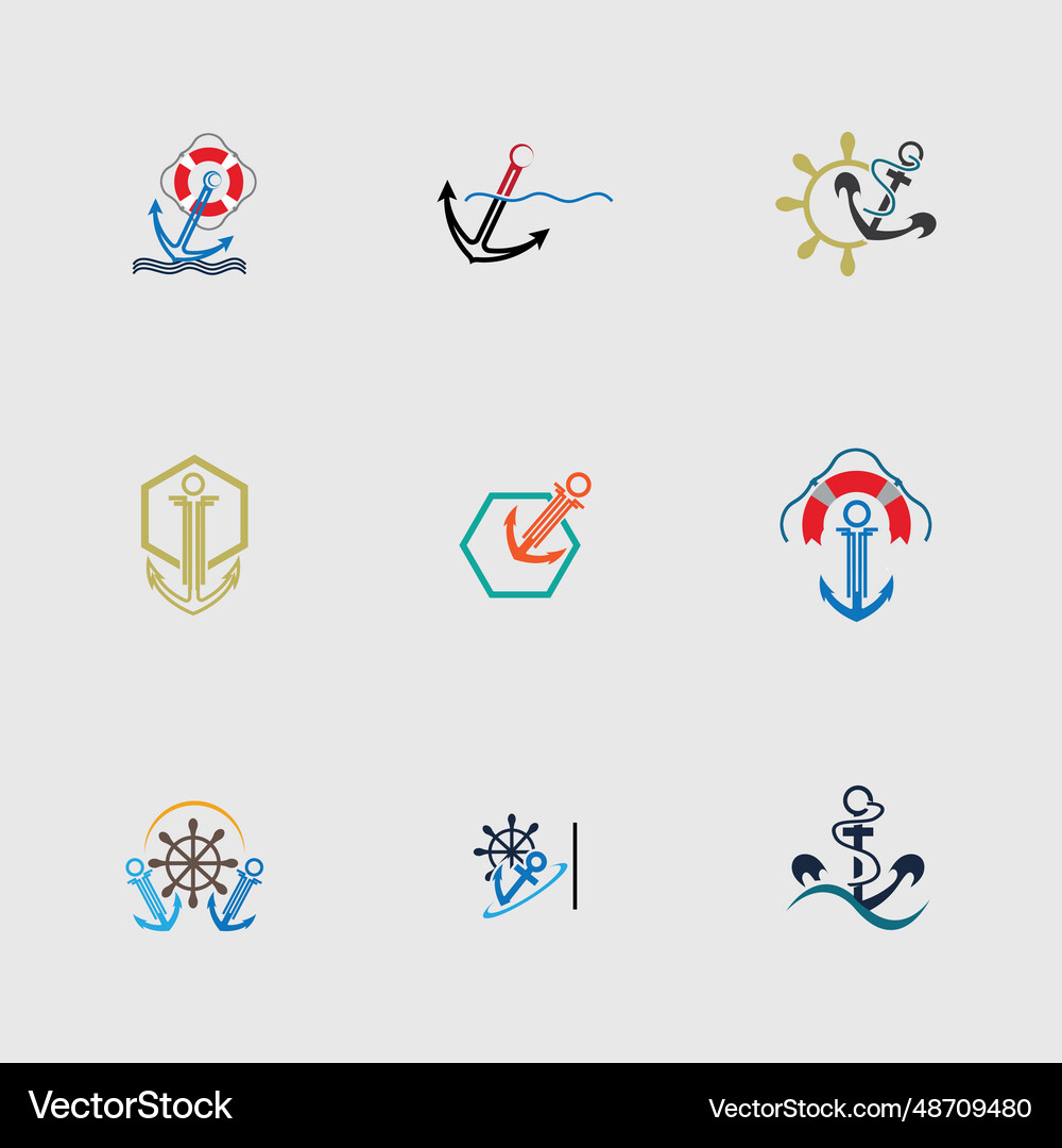 Marine retro emblems logo with anchor and rope Vector Image