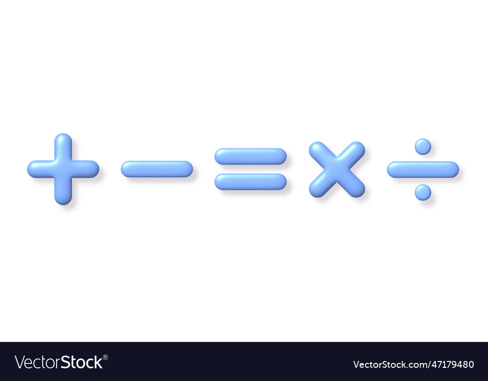 Math 3d icon set blue arithmetic plus minus Vector Image
