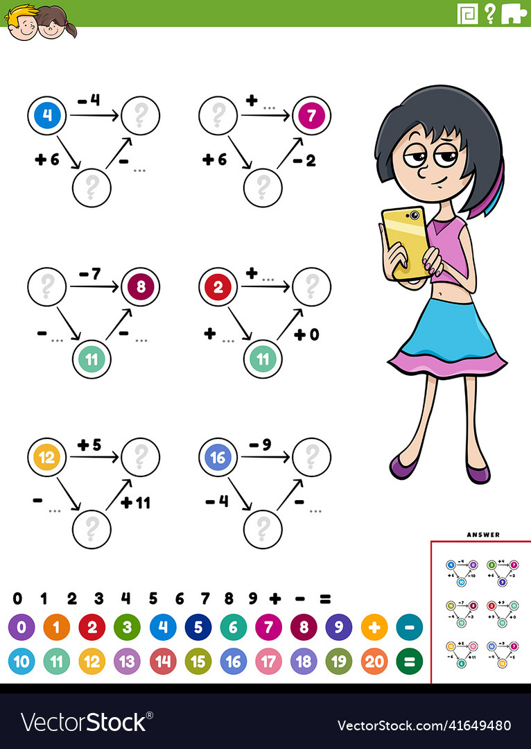 Math calculation educational worksheet page Vector Image