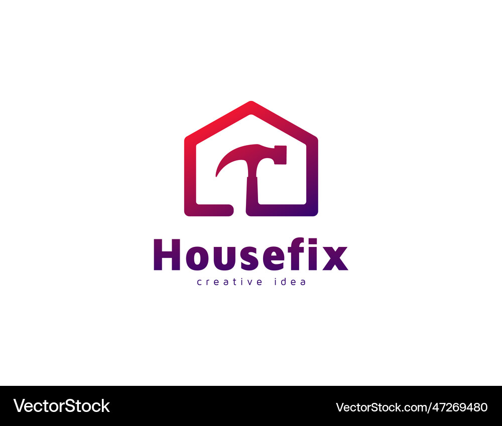 Modern house and hammer logo design concept Vector Image