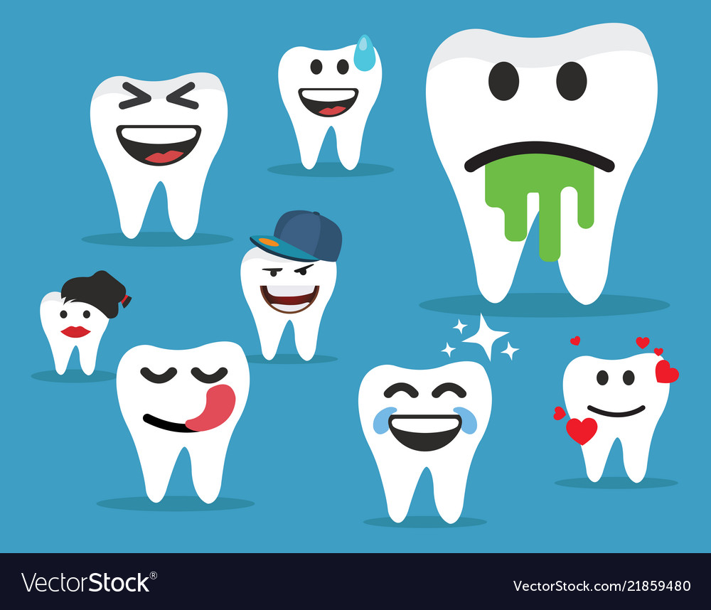 Set cute tooth emoji emoticons Royalty Free Vector Image