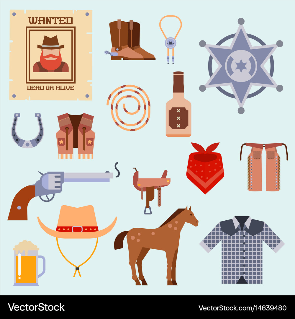 Wild west elements set icons cowboy rodeo Vector Image
