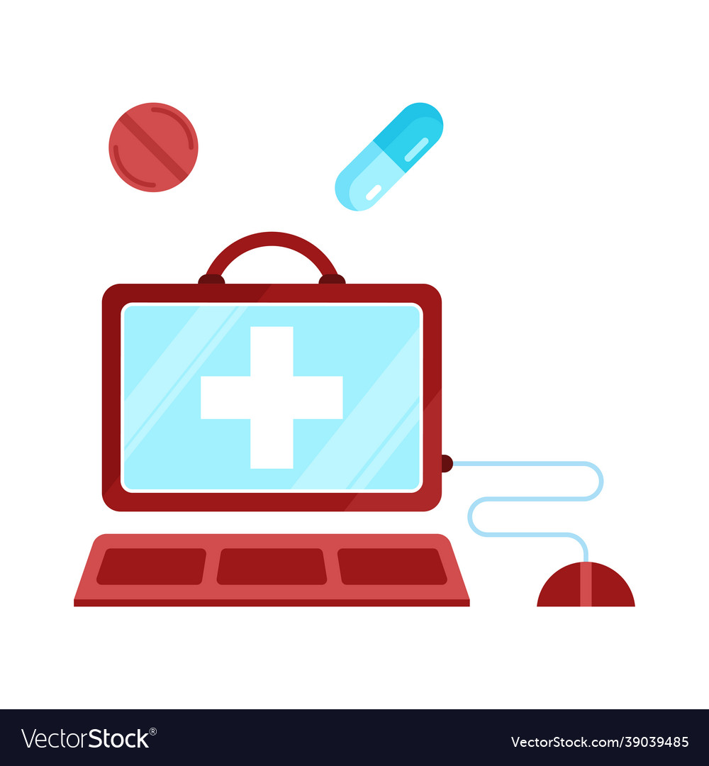 Aid box computer composition Royalty Free Vector Image