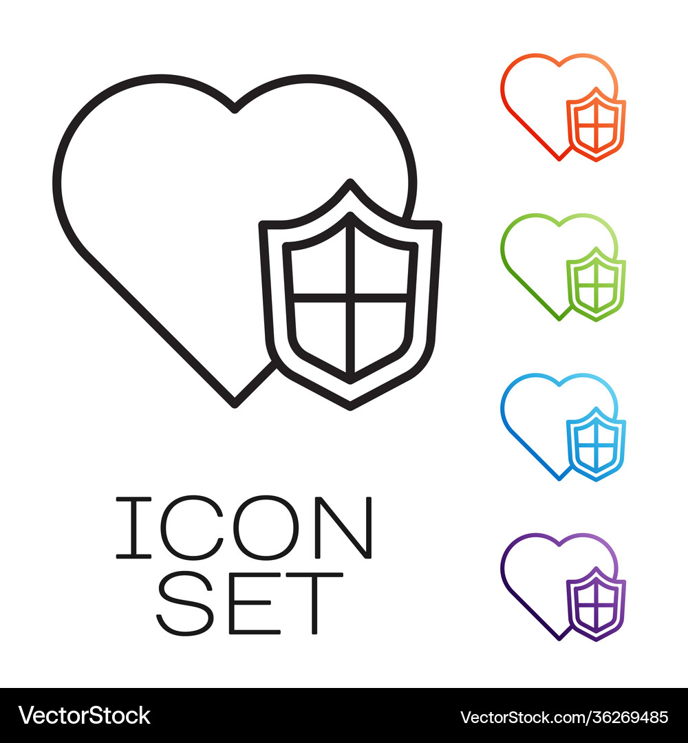 Black line life insurance with shield icon Vector Image